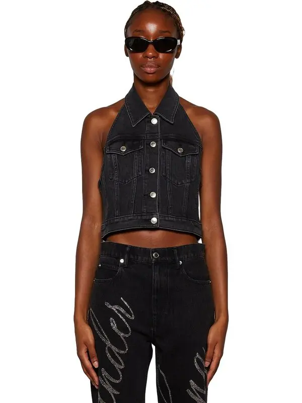 Alexander Wang Stretch Denim Halter Top - Grey Aged