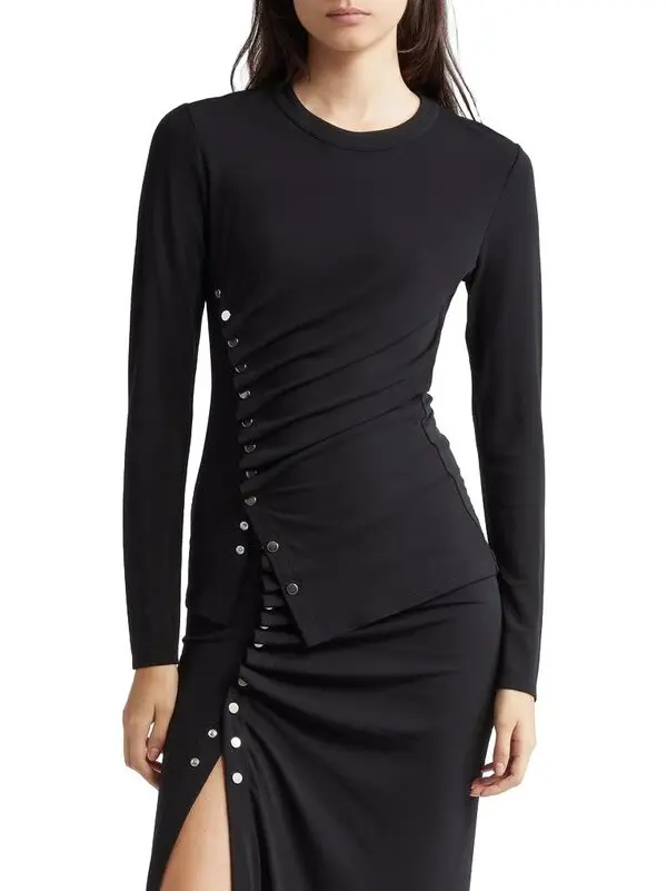Rabanne Drapé Pression Long Sleeve Top - Black