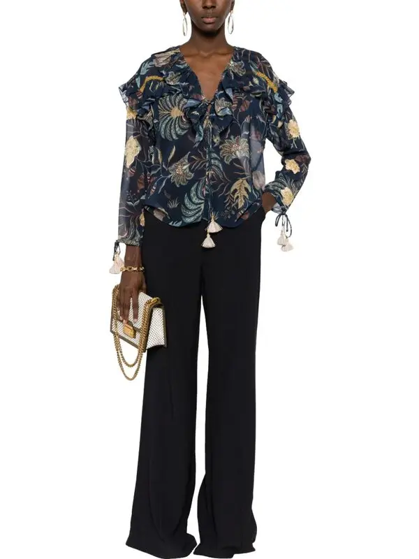 LETHICIA BRONSTEIN Afrodite Floral-print Ruffled Blouse - Green