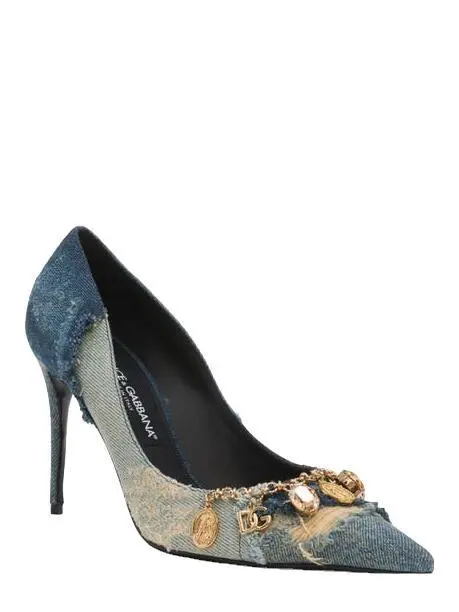 Dolce & Gabbana Charm-embellished Pointed-toe Pumps - Blue