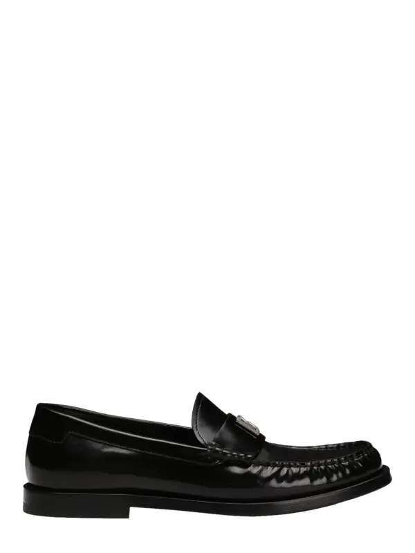 Dolce & Gabbana Dg-appliqué Leather Loafers - Black