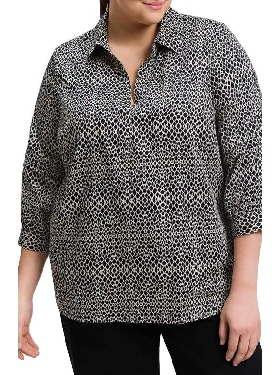 Foxcroft Frankie Abstract Print Popover Top - Black