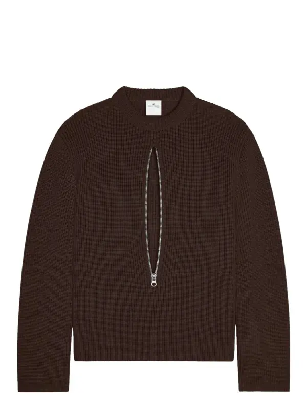 COURREGES Zipped Ribbed Wool Sweater - Brown