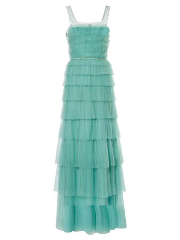 Costarellos Kali Embellished Tulle-trimmed Gown - Green