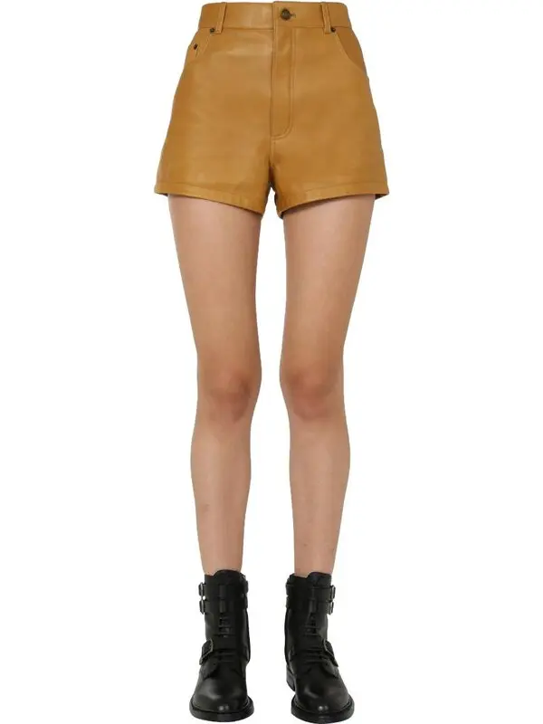 Saint Laurent High-waisted Leather Shorts - Multicolour