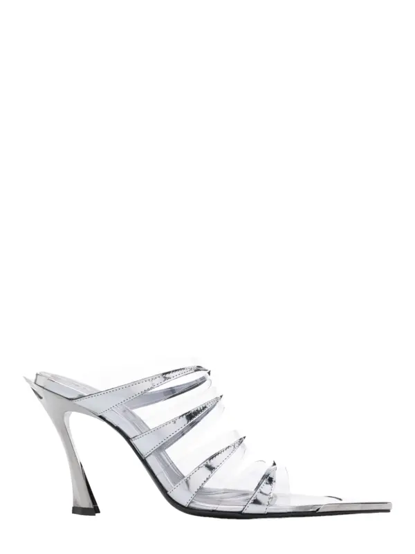 MUGLER 95mm Strappy Leather Mules - Silver