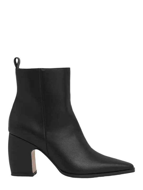 REISS Amy Leather Block Heel Ankle Boots - Black