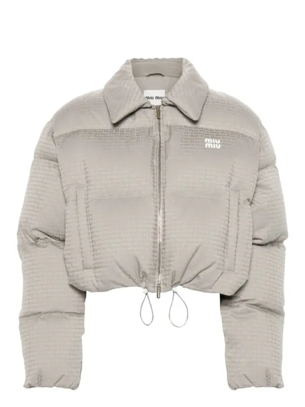 Miu Miu Logo-jacquard Puffer Jacket - Grey