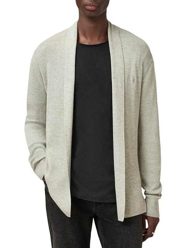 All Saints Mode Regular Fit Merino Wool Open Cardigan - Slate Green