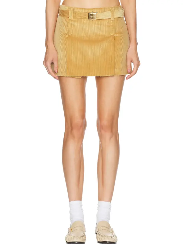 Miu Miu Ribbed Velvet Mini Skirt - Honey