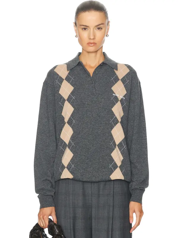 Miu Miu Argyle Cashmere Sweater - Slate