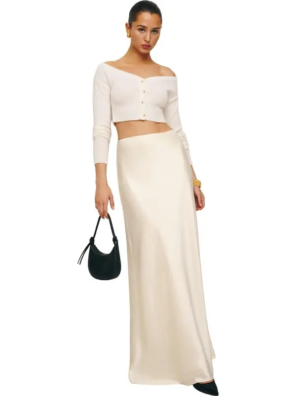 REFORMATION Bella Satin Maxi Skirt - Fior Di Latte