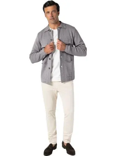Robert Talbott Landon Merino Wool Sweater Jacket - Light Gray