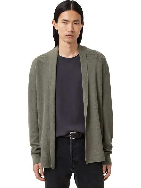 All Saints Mode Merino Ramskull Open Cardigan - Dusky Green