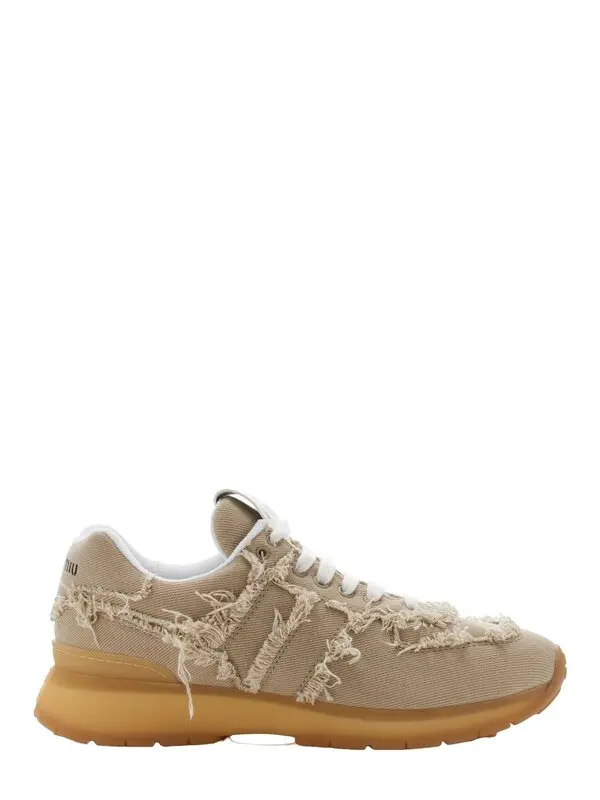 Miu Miu Washed Denim Low-top Sneakers - Tan