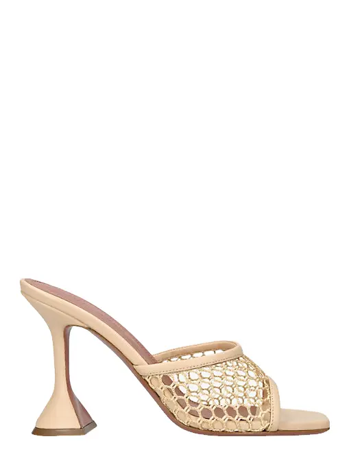 Amina Muaddi Lupita 95 Net-strap Leather Heeled Mules - Beige
