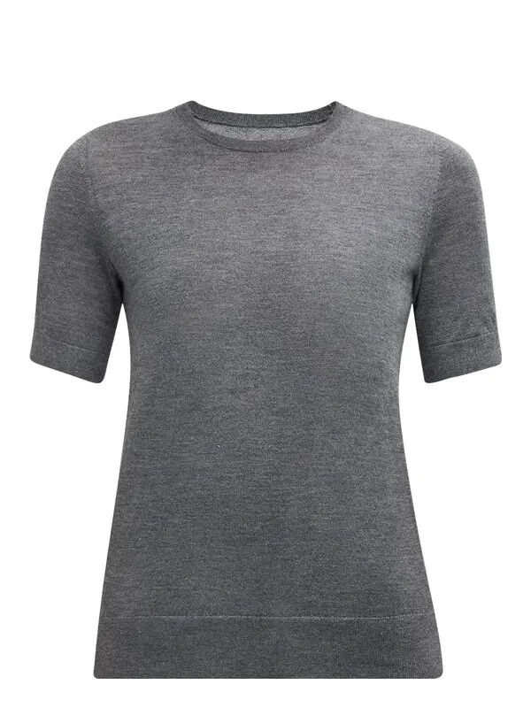 Neiman Marcus Cashmere Crop Crewneck Sweater - Heather Gray
