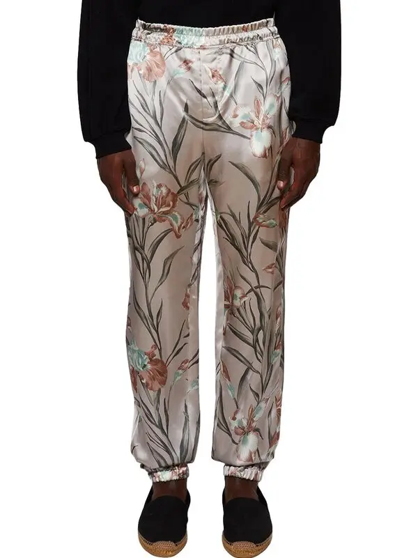 Saint Laurent Floral Satin Joggers - Grey