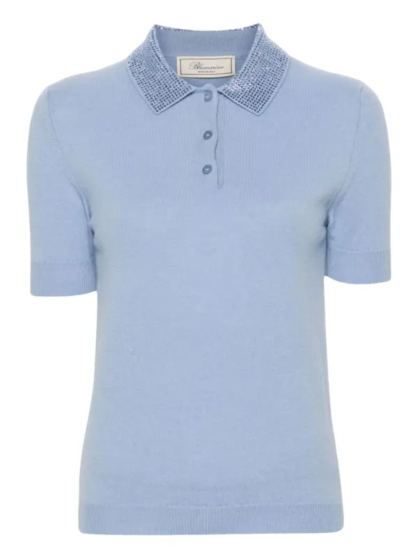 Blumarine Crystal-embellished Polo Top - Blue