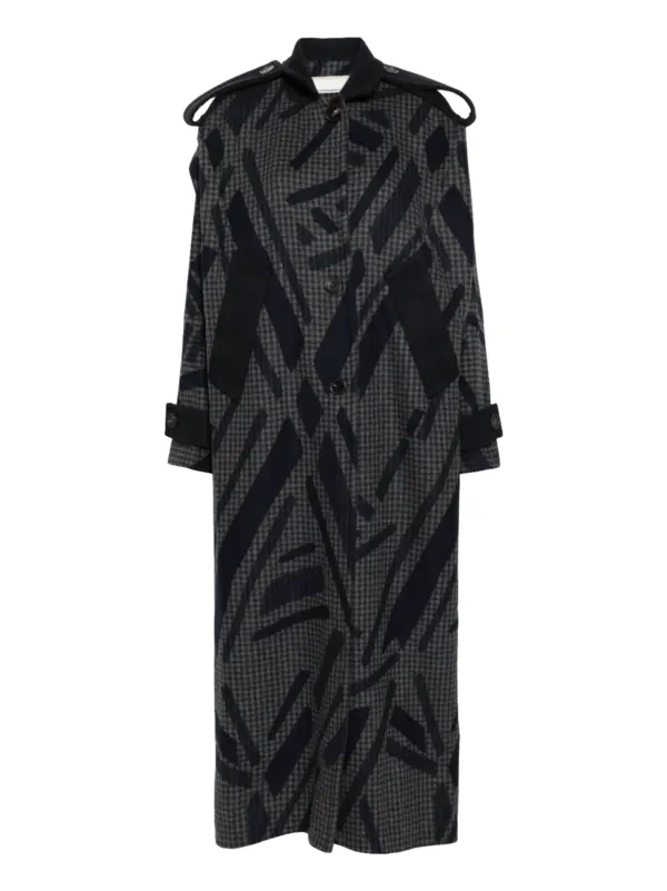 LITKOVSKA Geometric-print Wool Trench Coat - Grey