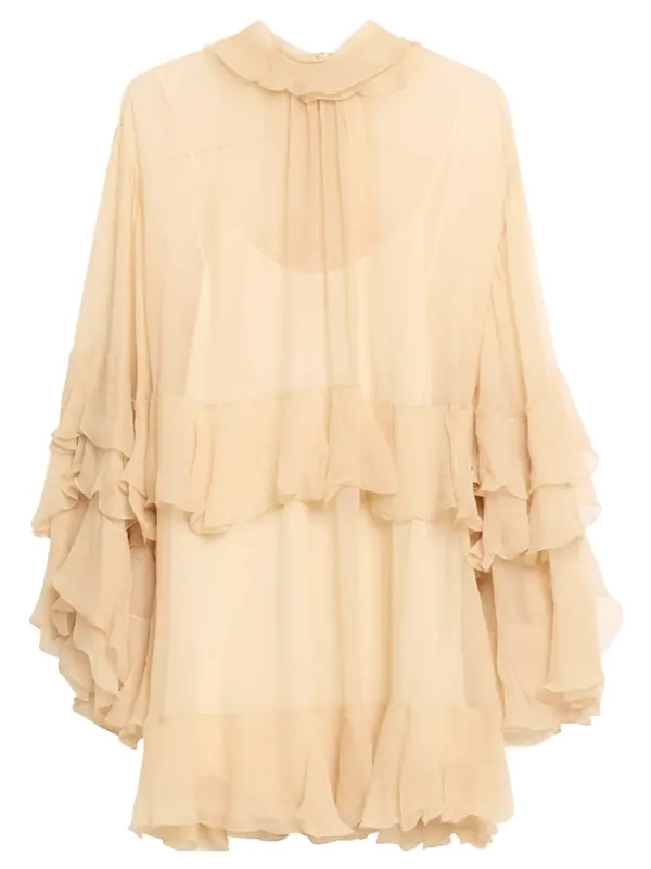 Chloé Silk Mousseline Mini Dress - Macadamia Brown