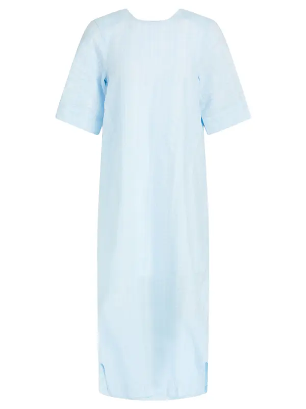 GANNI Striped Seersucker Midi Dress - Light Blue