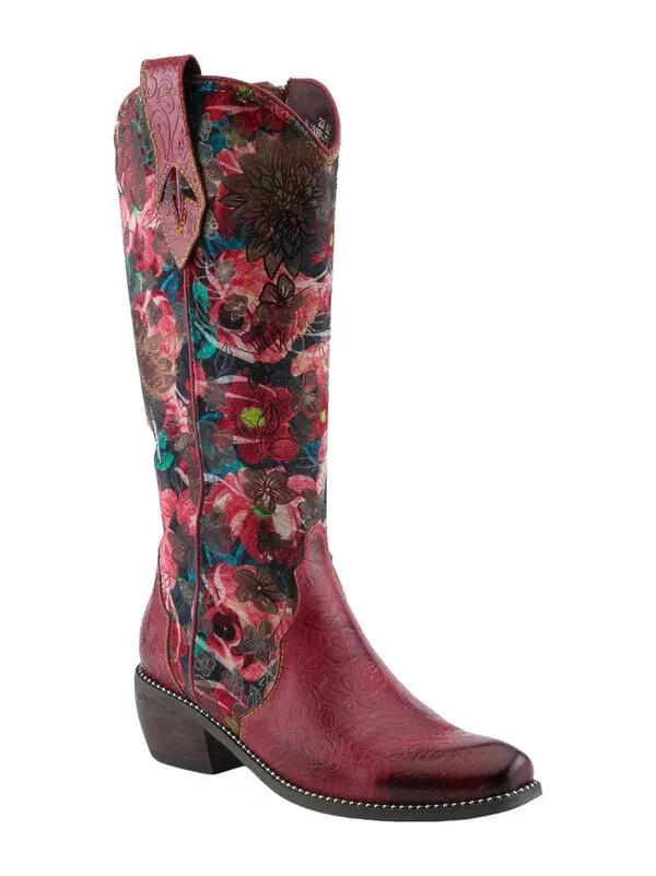 SPRING STEP SHOES Rodeoqueen Knee High Western Boots - Red Multi
