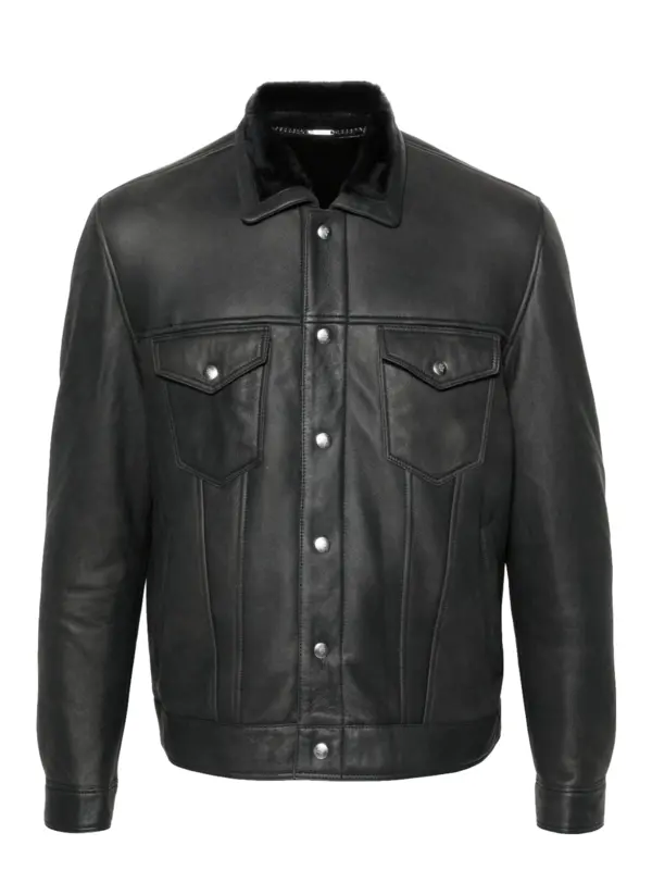 Eleventy Seam-detail Leather Jacket - Black
