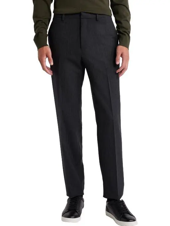 Theory Mayer Herringbone Wool-blend Flannel Trousers - Charcoal Multi