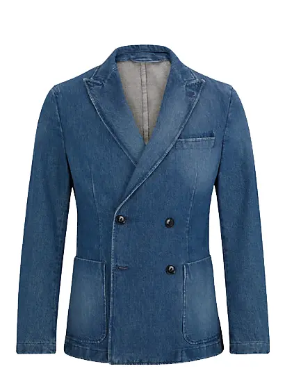 Hugo Boss Slim-fit Double-breasted Denim Blazer - Open Blue