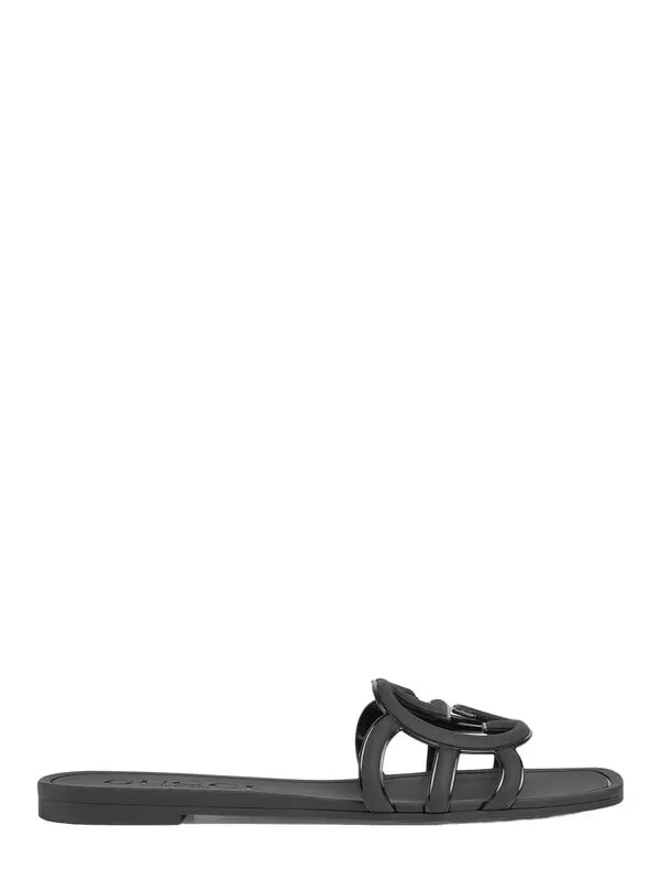 Gucci Palma Gg Rubber Flat Slide Sandals - Nero