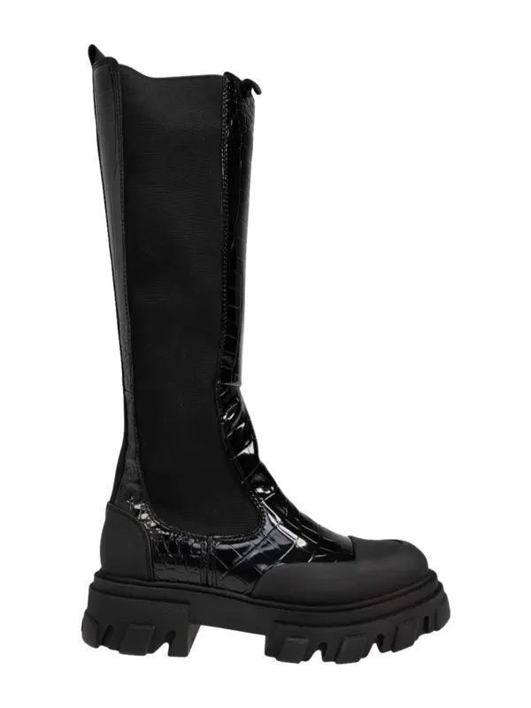 GANNI 50mm Crocodile-embossed Knee-high Boots - Black
