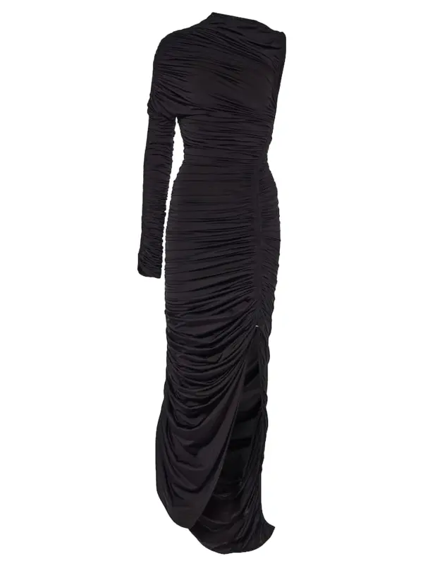 MUGLER Asymmetric Ruched Midi Dress - Black