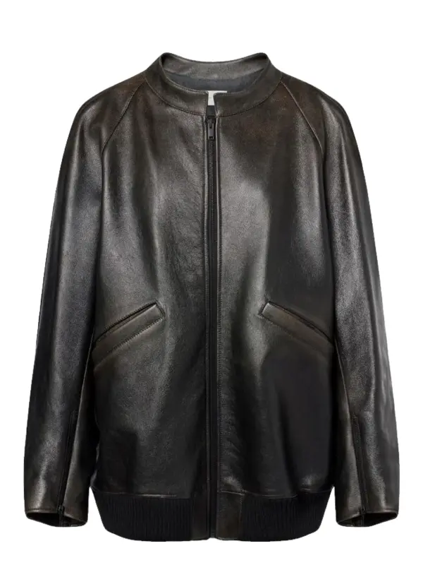THE ROW Kengia Leather Bomber Jacket - Brown