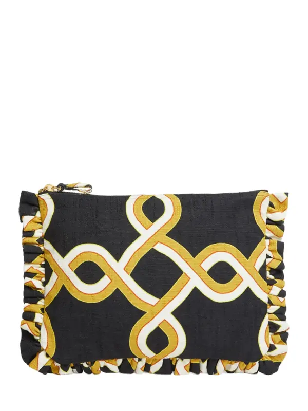 La DoubleJ Tackle-print Cotton Clutch - Black