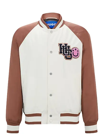Hugo Boss Logo-patch Contrast-sleeve Woven Bomber Jacket - Open White