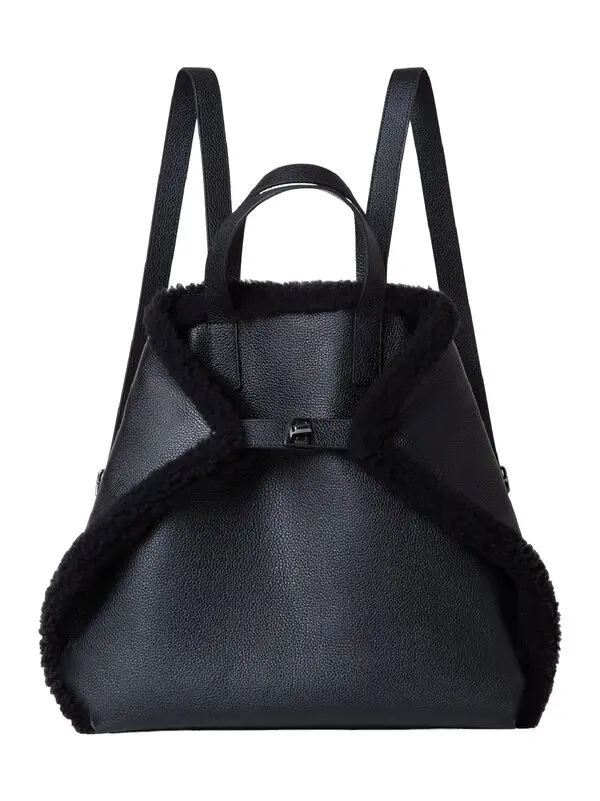 Akris Ai Medium Shearling And Leather Backpack - Black