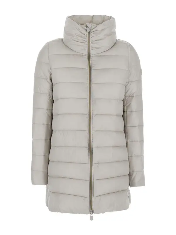 SAVE THE DUCK Lydia Down Jacket With High Neck And Logo Patch - Beige