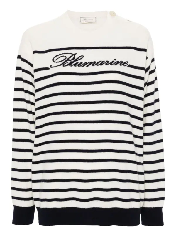 Blumarine Logo Intarsia Knit Sweater - Neutrals