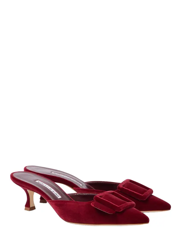 Manolo Blahnik Maysale 50 Velvet Mules - Red