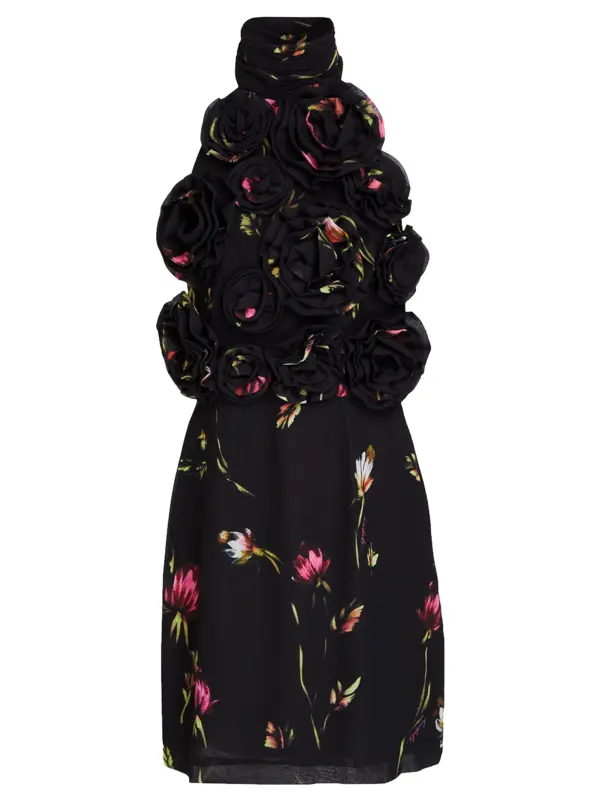 Remain Birger Christensen Open-back Floral-print Halterneck Mini Dress - Black
