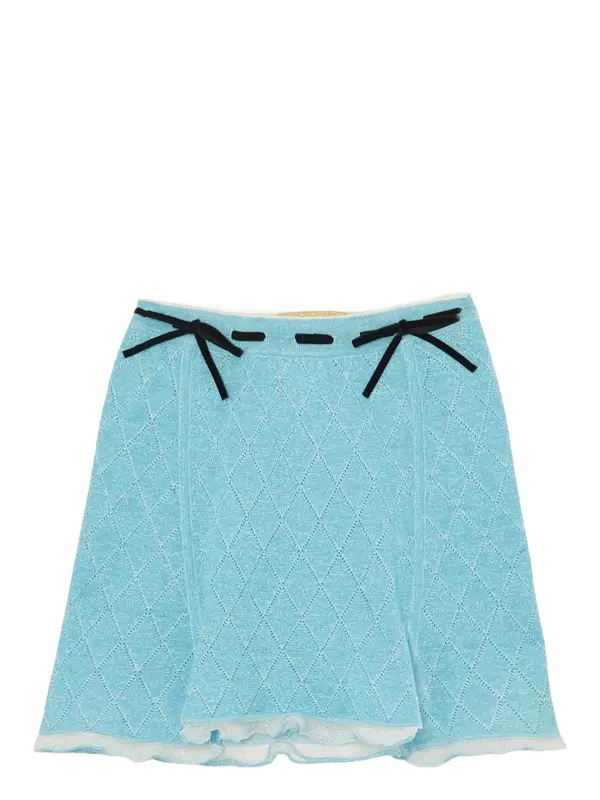 CORMIO Velvet-trimmed Pointelle-knit Cotton-blend Mini Skirt - Turquoise