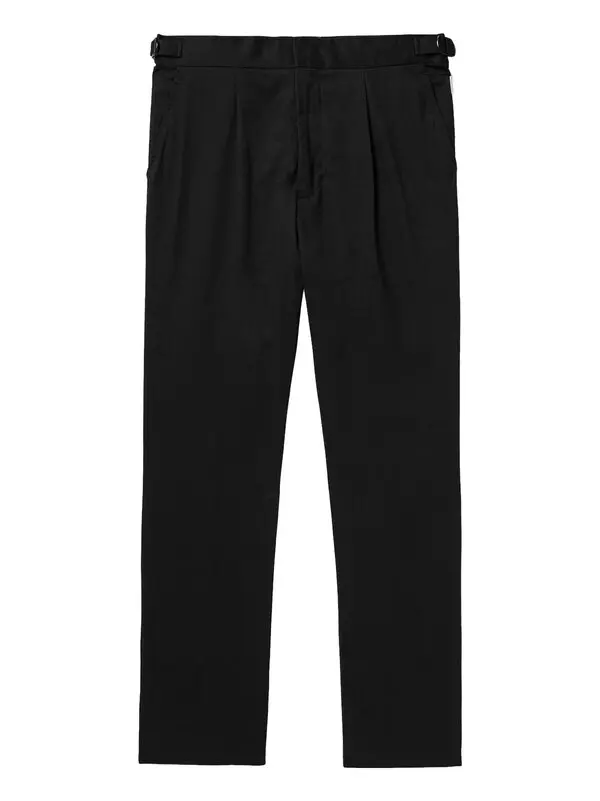 Orlebar Brown Carsyn Tapered Pleated Cotton-blend Trousers - Black