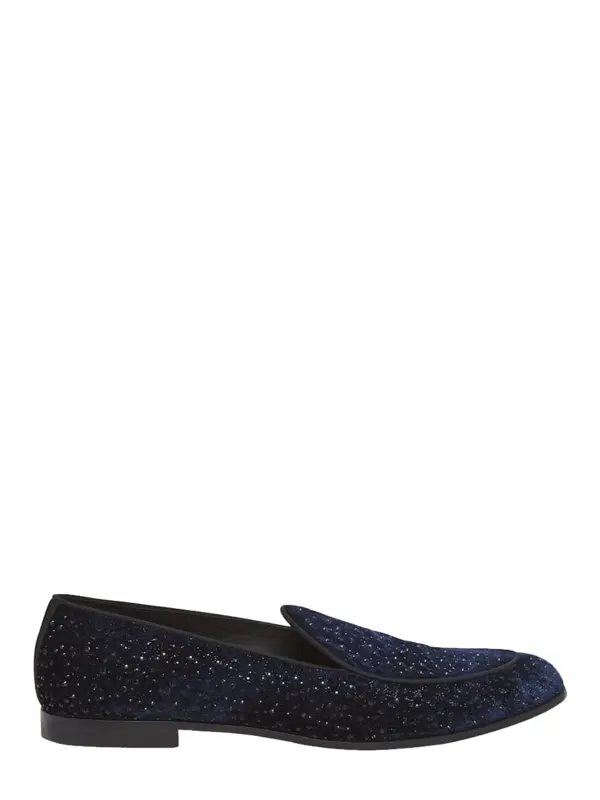 Giorgio Armani Velvet Venetian Loafers With Crystal Embellishments - Blue