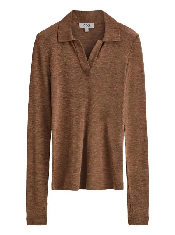 Cos Merino Wool Polo Shirt - Brown