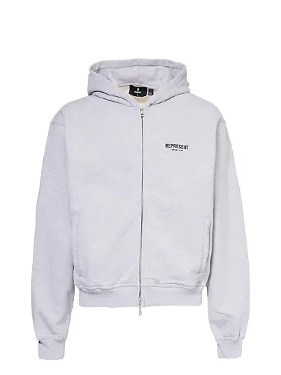 REPRESENT Owners Club Brand-print Relaxed-fit Cotton-jersey Hoody - Ash Grey/black