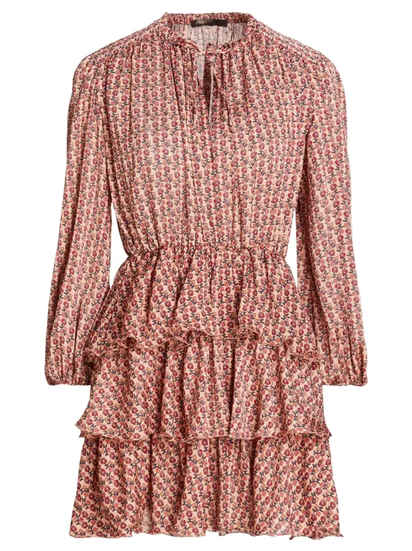 Maje Tiered Ruffled Floral-print Crepon Mini Dress - Peach