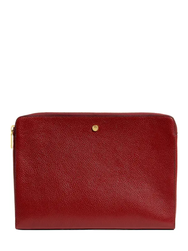 Harrods Large Pebbled Leather Pouch - Burgundy