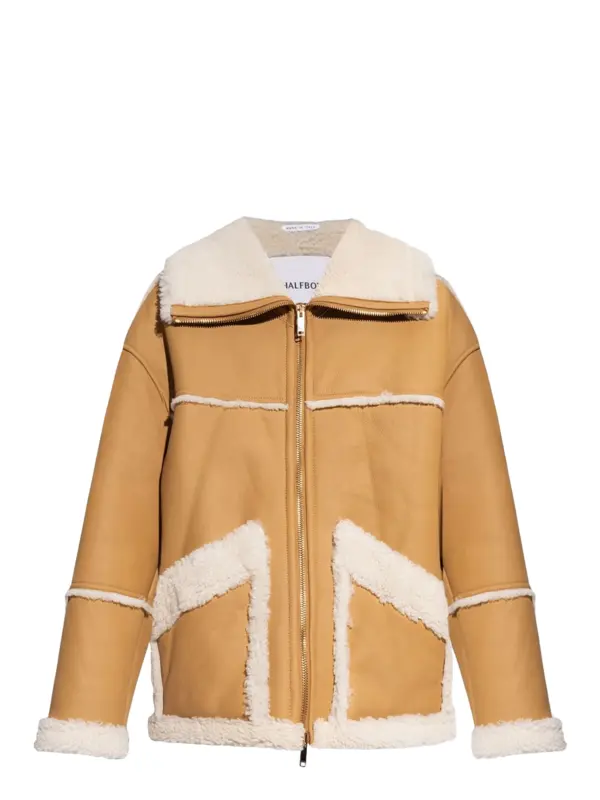 HALFBOY Faux Shearling-trim Coat - Brown