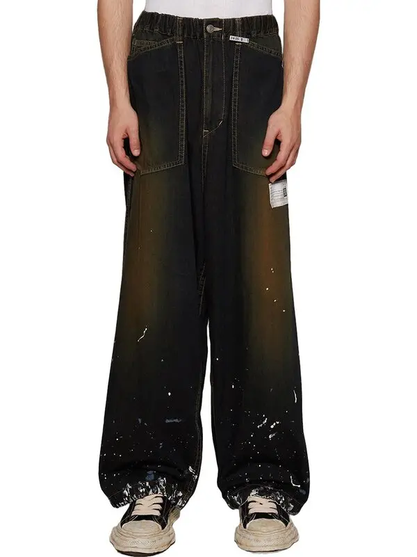 Mihara Yasuhiro Painted Wide Leg Jeans - Indigo